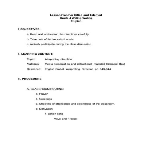 ENGLISH LESSON PLAN GRADE 4 | DOCX