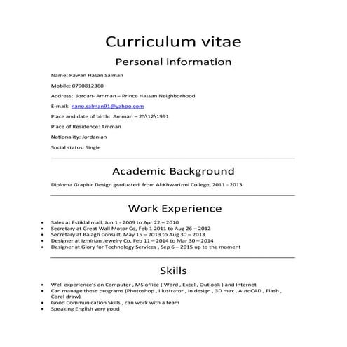 Curriculum vitae rawan | PDF