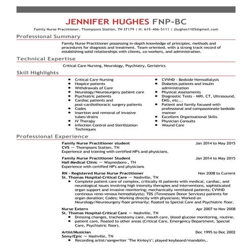 Jennifer Hughes FNP-BC Resume 2016 | PDF