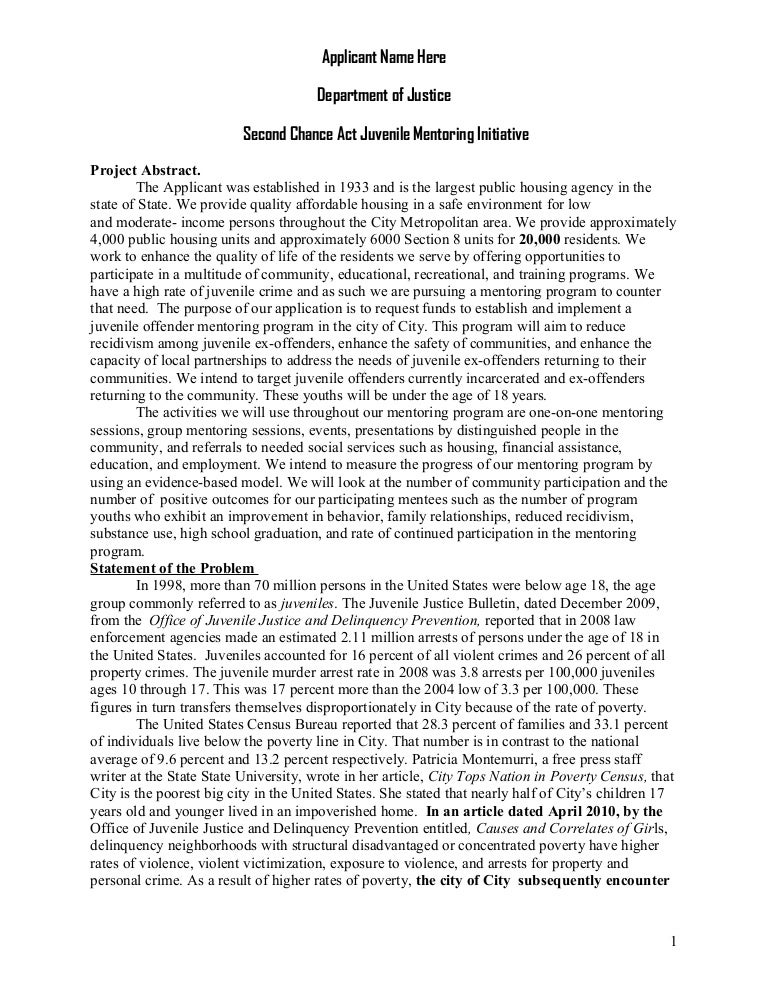 Project Narrative For Juvenile Re Entry Grant Project Narrative For Juvenile Re Entry Grant
