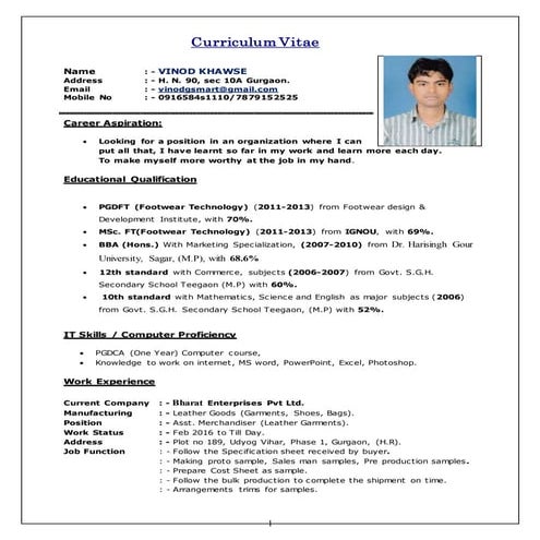 Curriculum Vitae Vinod - F | DOCX