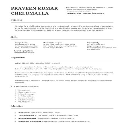 Praveen chelumalla resume | PDF | Technology & Computing