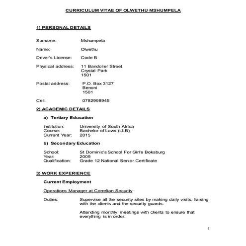 CURRICULUM VITAE OF OLWETHU MSHUMPELA | DOCX
