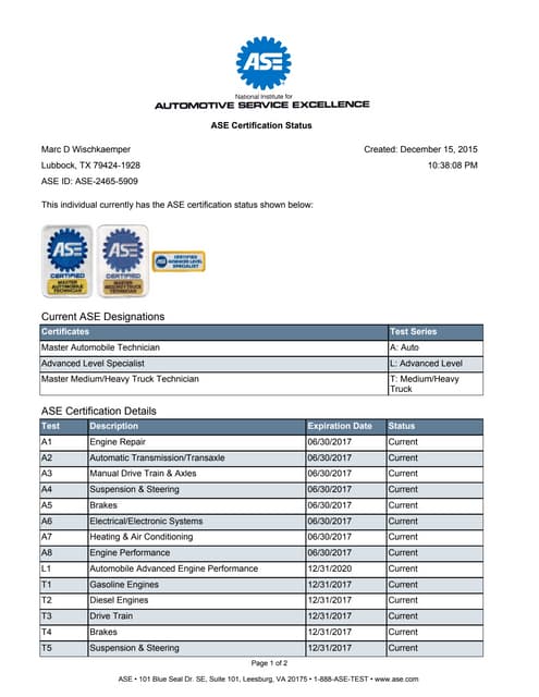 ASE_Certification_Status_Frederick_Gouse | PDF