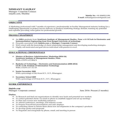 Nishant Gaurav cv | DOC | Business Administration | Business