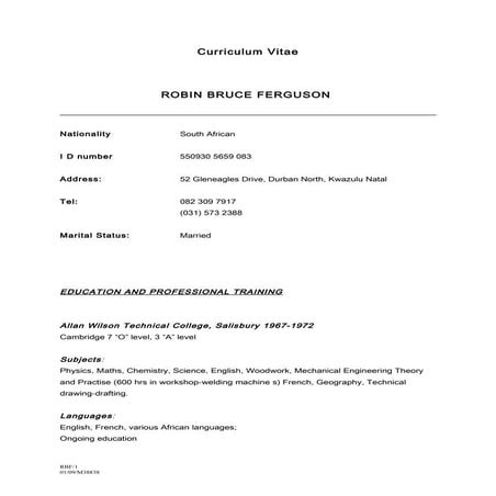 CV Rob Ferguson - June 2016 | DOC | Civil Engineering Industry | Industries