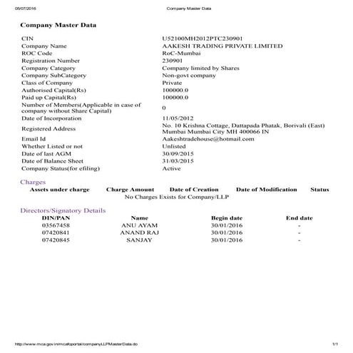Ministry Of Corporate Affairs - MCA Services | PDF
