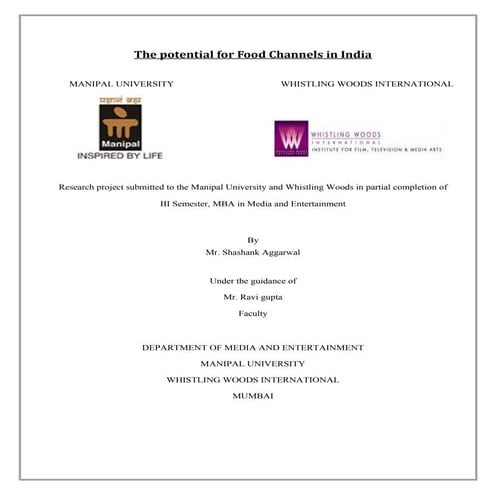 Potential Of Food Channels in India | DOC