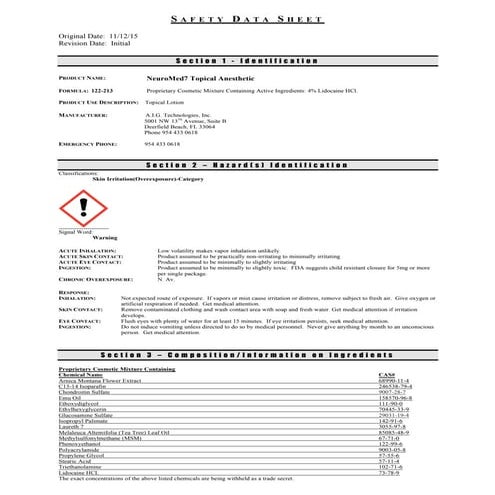NeuroMed7 Topical Anesthetic MSDS | PDF
