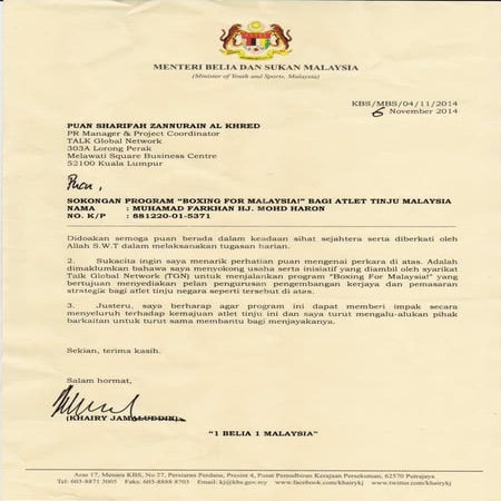 KBS Support Letter to TGN - Muhamad Farkhan | PDF