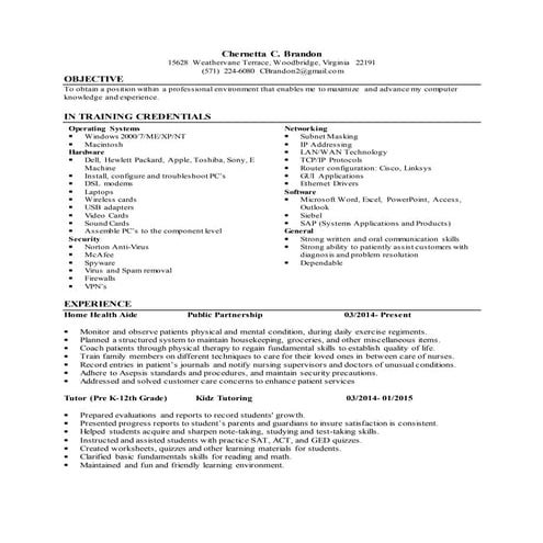 Chernetta B new updated resume | DOCX | Computing | Technology & Computing