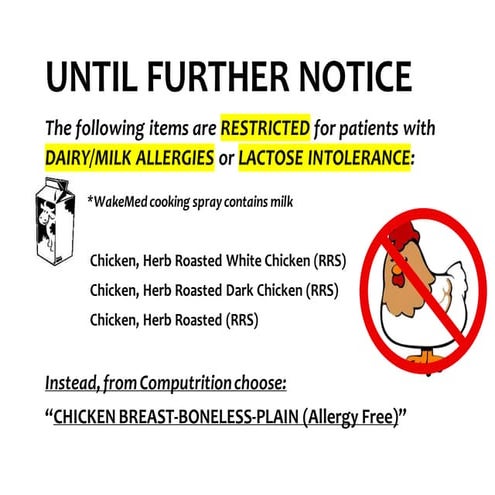 Milk-chicken allergy notice | PPT