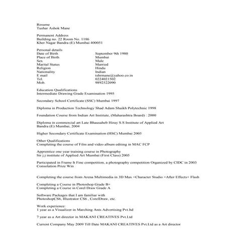 TUSHAR RESUM 2 | DOC