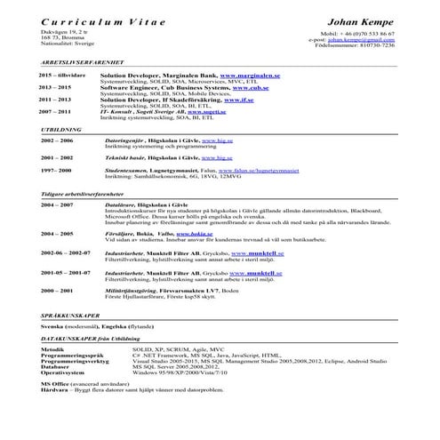 CV Johan Kempe 2016 | PDF