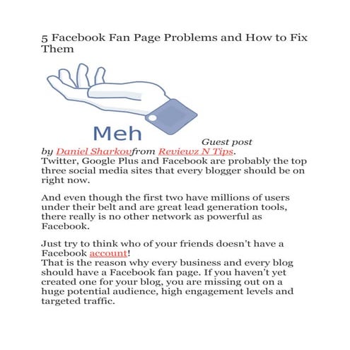 5 facebook fan page problems and how to fix them | PDF