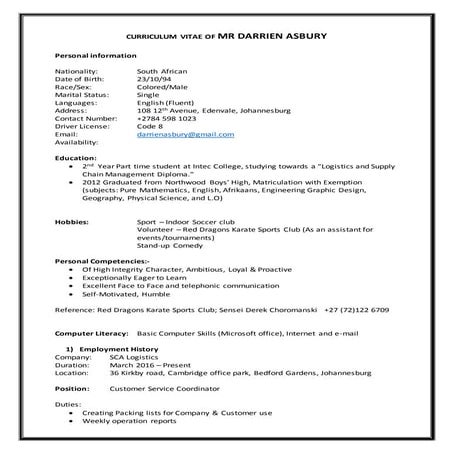 Curriculum Vitae of Nohmeshnee Pillay | DOC