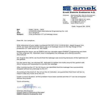 EMEK_Tapal Project Ack. Letter | PDF