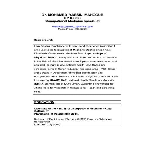 Dr. Mohamed Yassin cv for osama (1) | PDF
