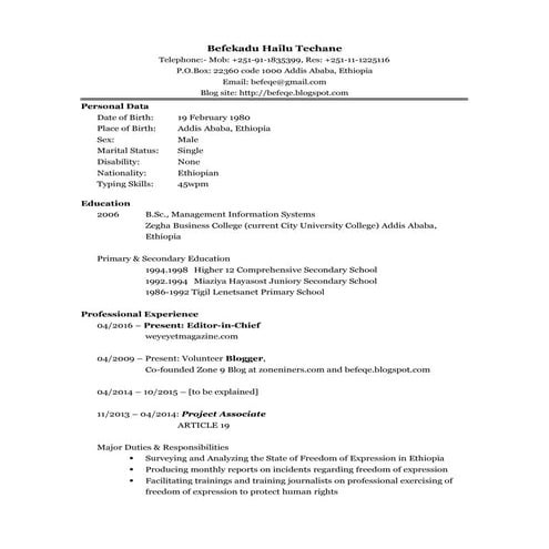 Resume(Befekadu Hailu) | DOC
