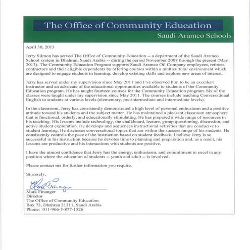 Recommendation Jerry Silmon English Teacher | PDF