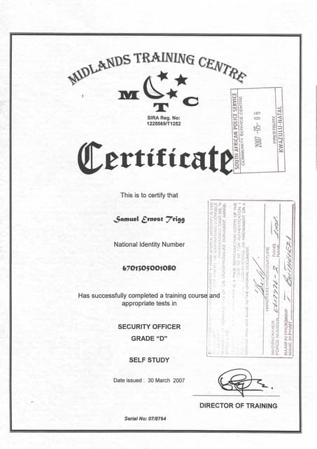 P&T Training Certificate | PDF