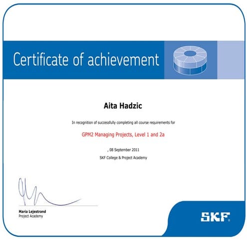 certificate[GPM 2 level 1 & 2 - Prince 2 SKF] | PDF