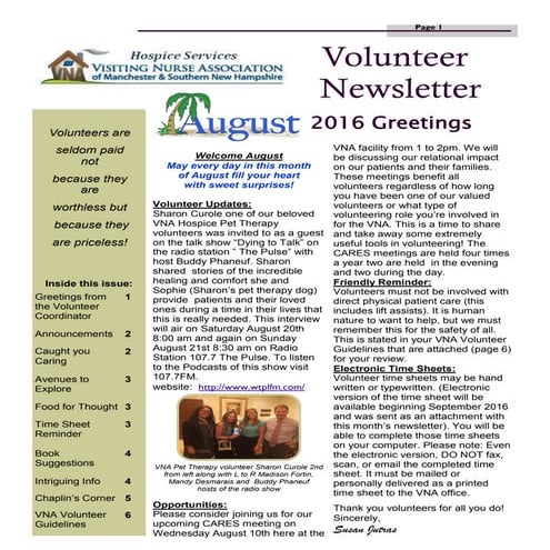 VNA Newsletter current 8-2016 | PDF | Desserts and Baking | Food & Drink