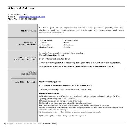 Ahmad-Adnan cv | DOC | Civil Engineering Industry | Industries