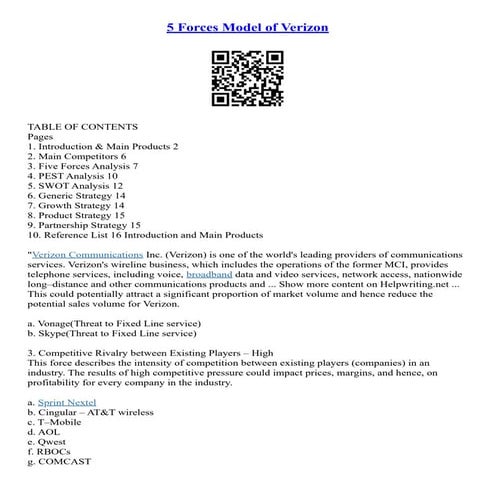 5 Forces Model Of Verizon | PDF