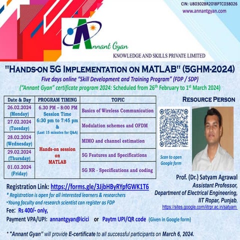 Five days online FDP/SDP on "Hands-on 5G Implementation on MATLAB" (5GHM-2024) | PDF