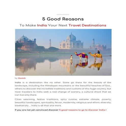 5 Good Reasons to Make India your Next Destination | PDF