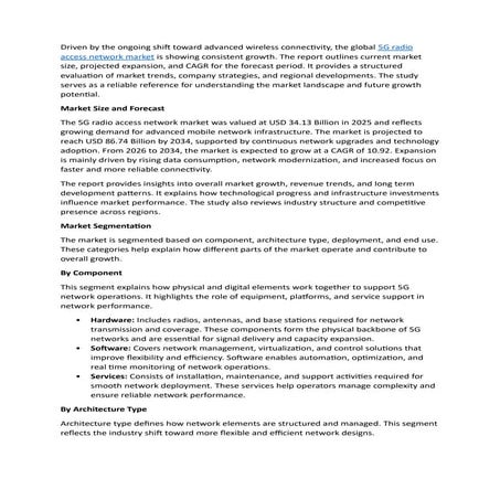 5G Radio Access Network Market Architecture Based Analysis 2034 | PDF