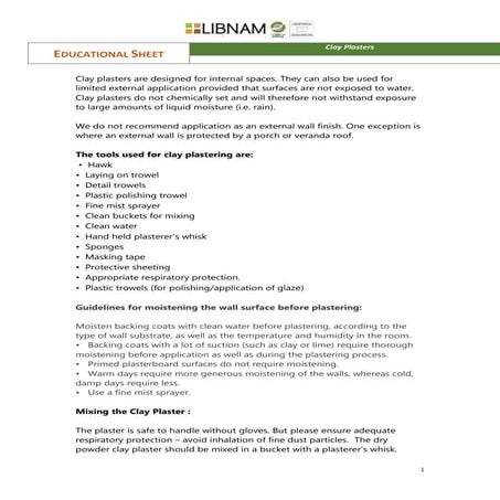 educational sheet clay plaster | PDF
