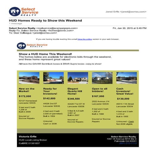 HUD Home E-Flyer Example - 5 HUD Homes to Show This Weekend | PDF