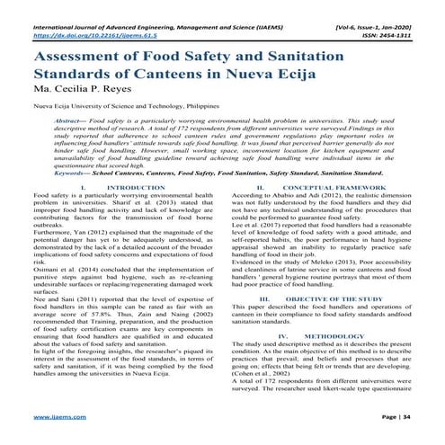 Assessment of Food Safety and Sanitation Standards of Canteens in Nueva ...