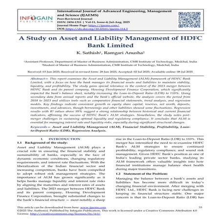 A Study on Asset and Liability Management of HDFC Bank Limited | PDF