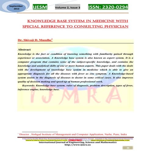 Knowledge Base System in Medicine with Special Reference to Consulting ...
