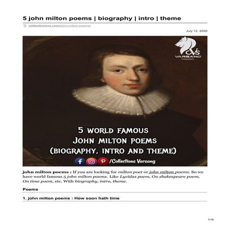 5 john milton poems biography intro theme | PDF
