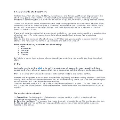 5 Key Elements of a Short Story.docx | Screenwriting | Content Production