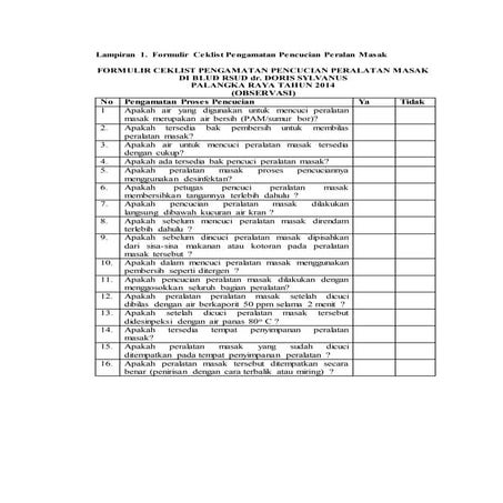 Lampiran KTI (Form ceklis pencucian, pengenceran | DOCX