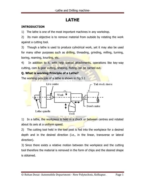 LATHE MACHINE NOTES BY POLAYYA CHINTADA | DOCX