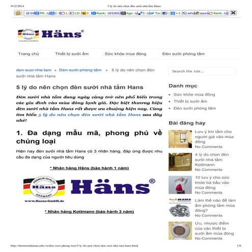 5 lý do nên chọn đèn sưởi nhà tắm hans | PDF
