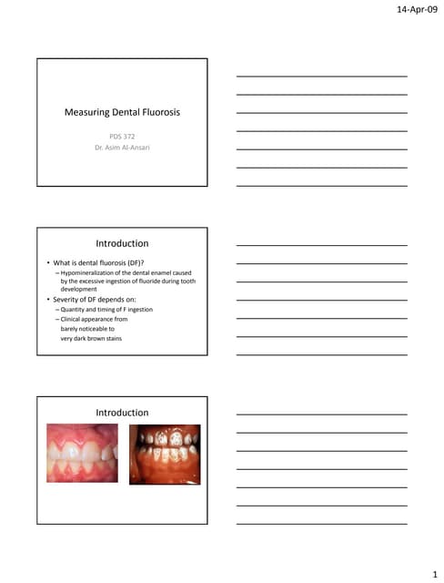 DEAN’S FLUOROSIS INDEX 1943 (PUBLIC HEALTH DENTISTRY) | PPTX | Dental ...