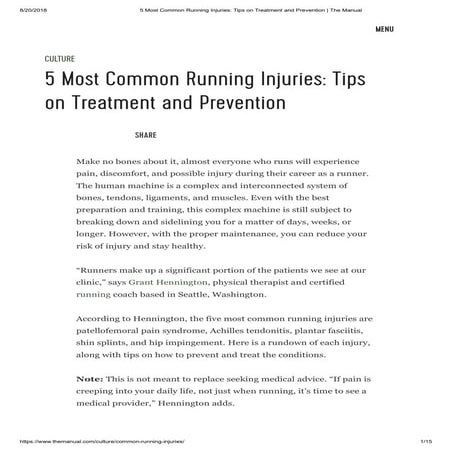 5 most common running injuries tips on treatment and prevention | PDF