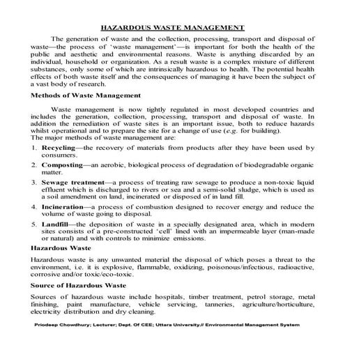 HAZARDOUS WASTE MANAGEMENT---PPT | PPTX