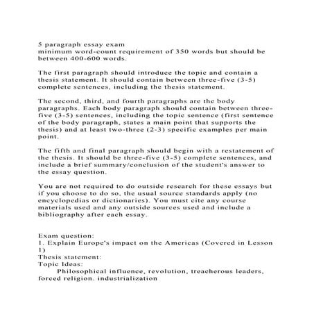 5 paragraph essay exam minimum word-count requirement of 350 wor.docx