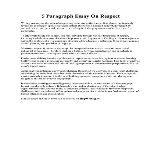 5 Paragraph Essay On Respect | PDF | Education