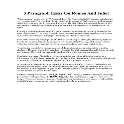 5 Paragraph Essay On Romeo And Juliet. Online assignment writing ...