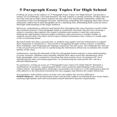 5 Paragraph Essay Topics For High School | PDF
