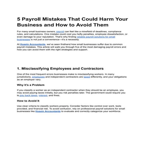 5 Costly Payroll Mistakes & Smart Solutions for Small Businesses | PDF
